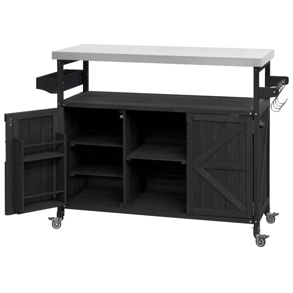 Nestfair Black Stainless Steel Top 50.25 in. Kitchen Island with ...
