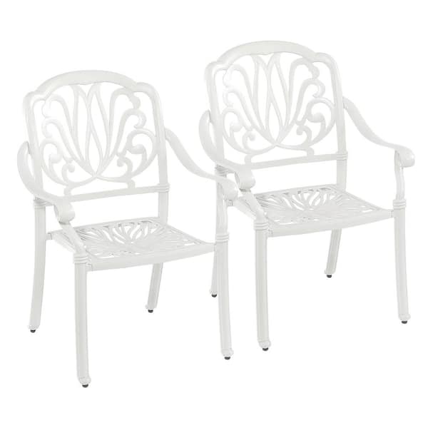 Anvil White Cast Aluminum Stackable Outdoor Dining Chairs with Armrest ...