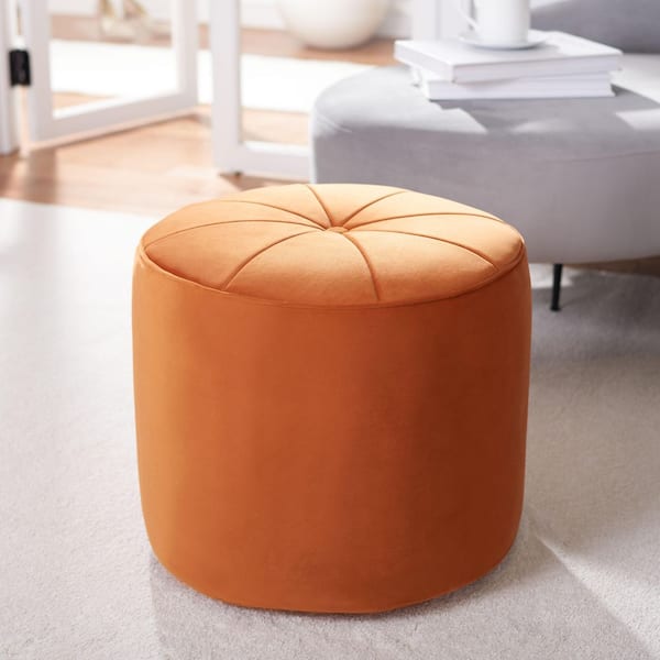 SAFAVIEH Hawkem Orange Velvet Round Accent Ottoman OTT4502A - The Home ...