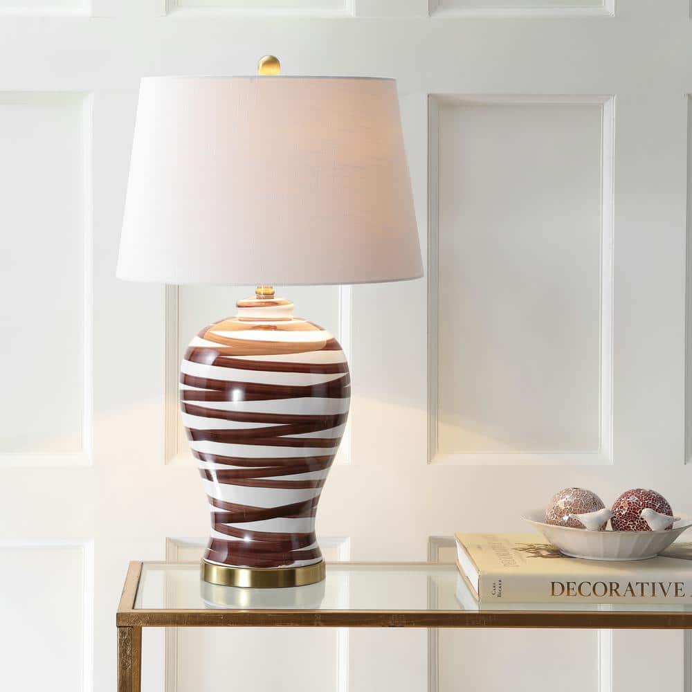 JONATHAN Y Joelie 29 in. Brown/White Ceramic Table Lamp JYL3016B - The ...