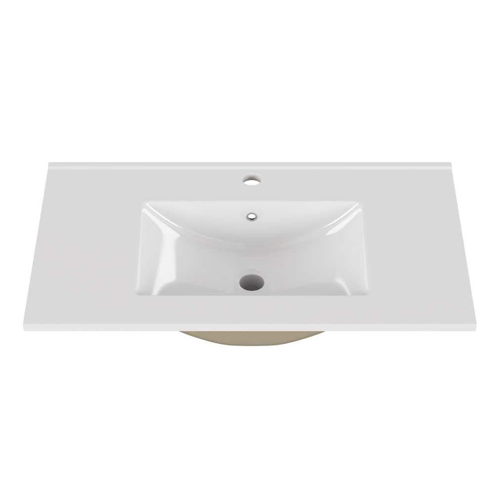 COWLOWN 30 in. Undermount White Ceramic Bathroom Sink, Pre-Drilled ...