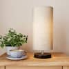Lavish Home 12.25 in. Dark Brown Modern Cylinder LED Table Lamp with ...