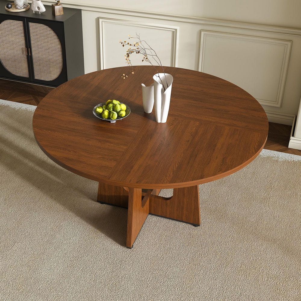 Wood Round Indoor/Outdoor Dining Table-47 Inch Farmhouse Kitchen Table ...