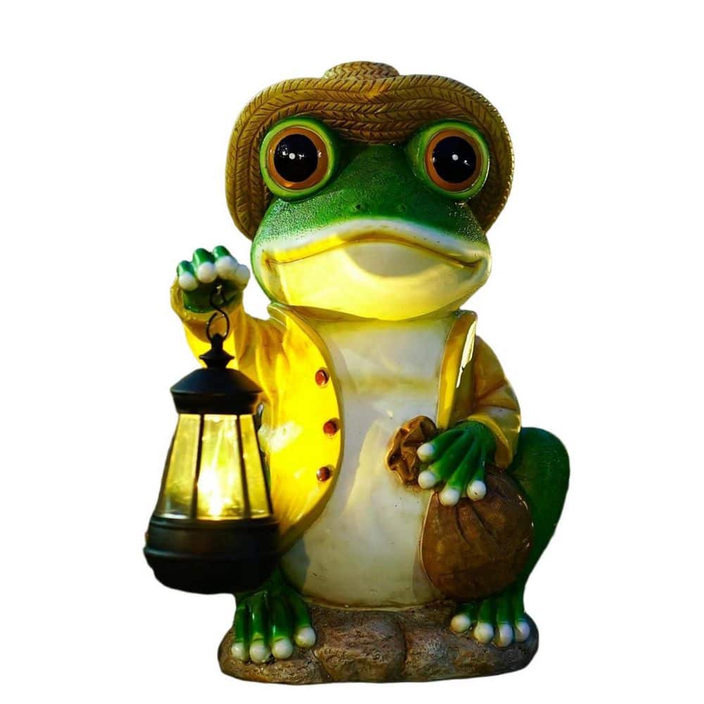 Large Frog Garden Statue, 13.3 in. Tall, Resin Frog Decor with Solar ...