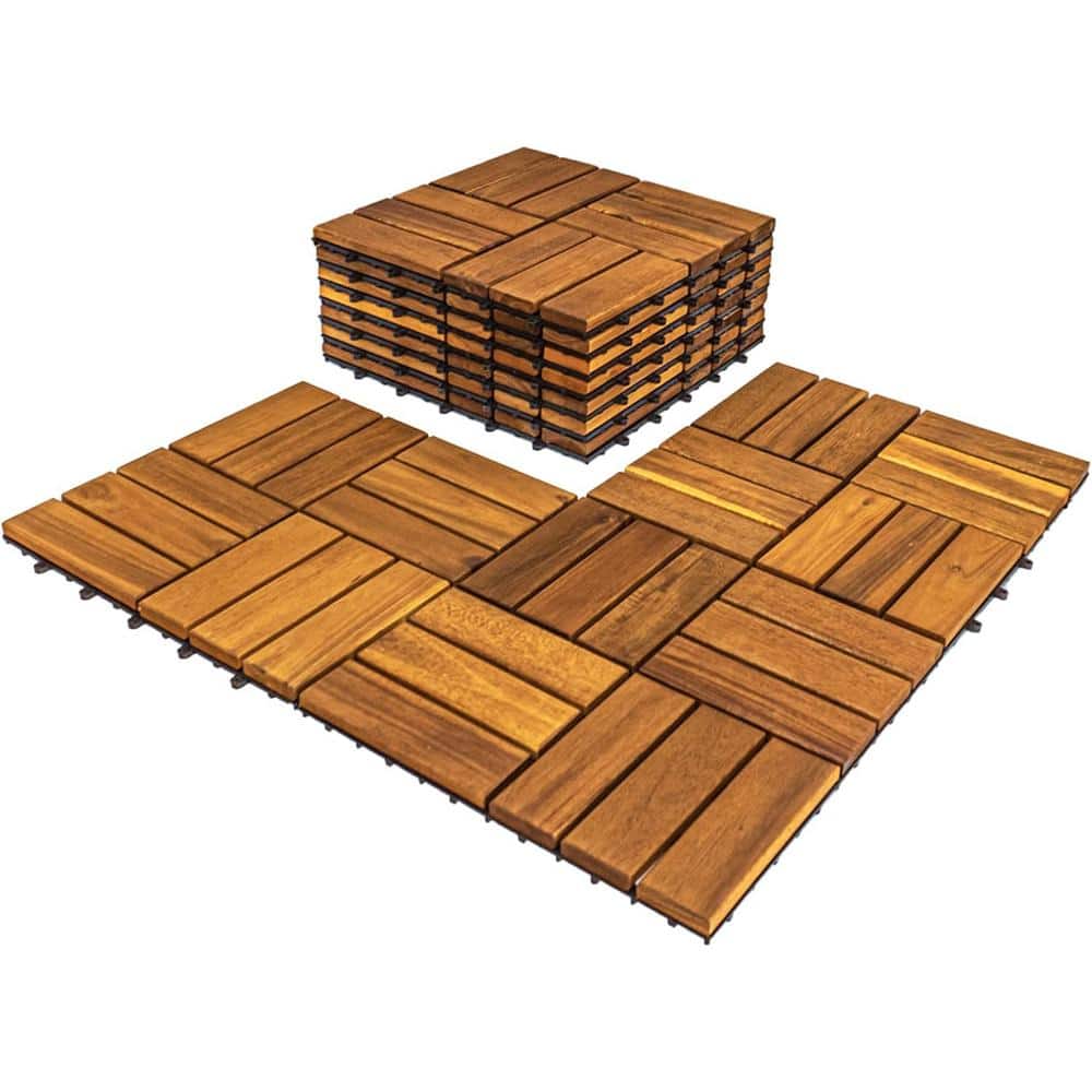 Afoxsos 1 ft. x 1 ft. Interlocking Acacia Wood Deck Tiles for Patio ...