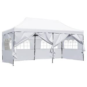 VIVOHOME 10 ft. x 12 ft. Gray Heavy-Duty Pop-Up Canopy with Triangular ...