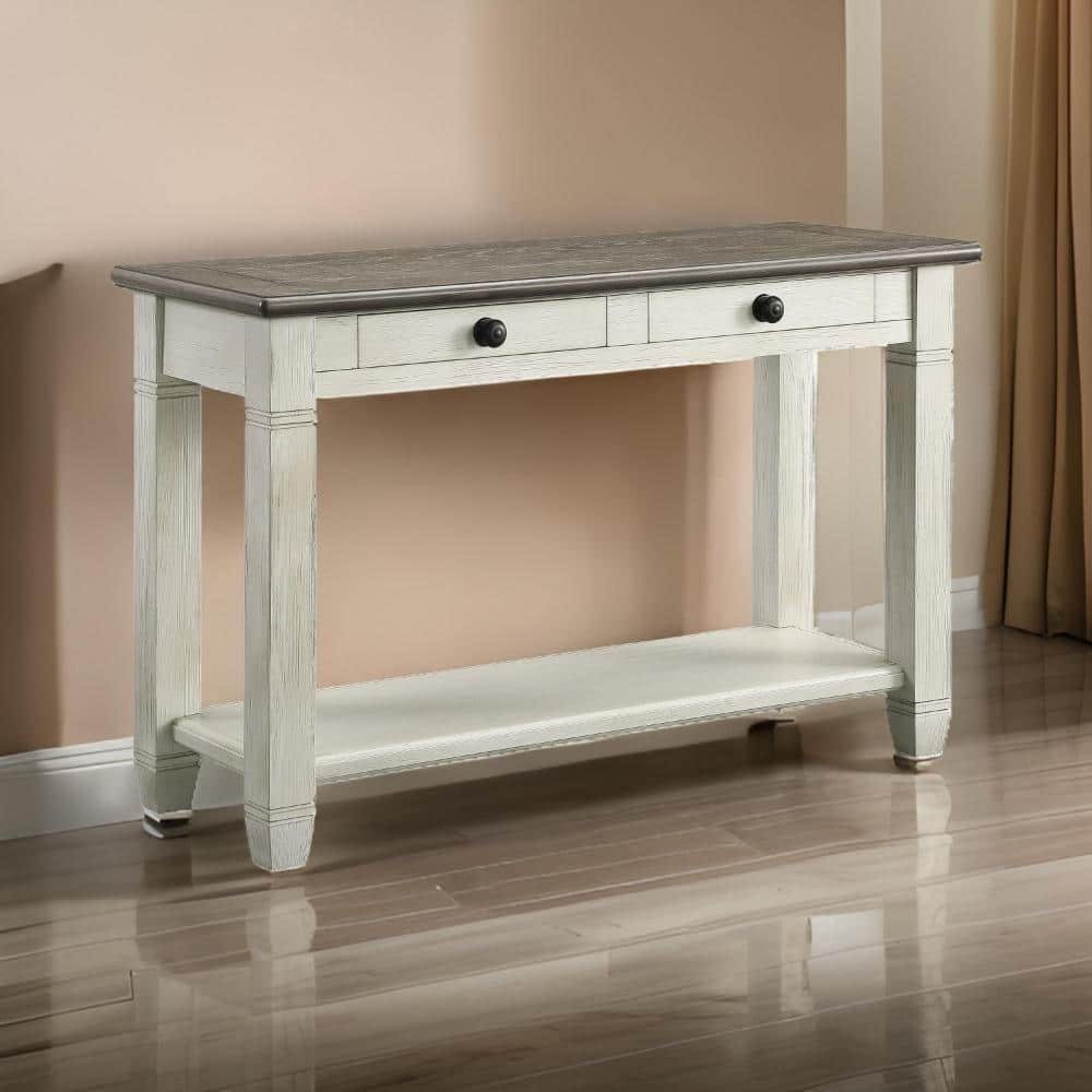Benjara 18 in. Brown, White and Black Rectangle Wooden Console Table ...