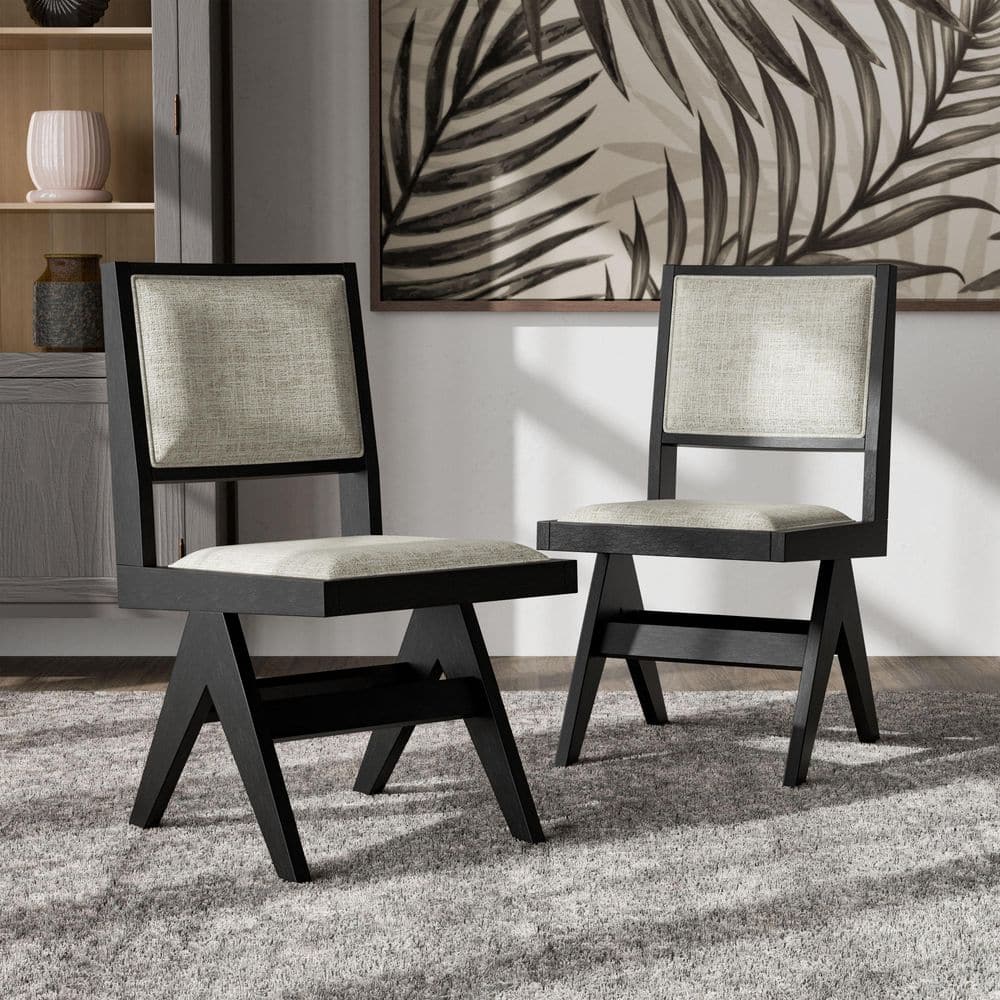 Furniture of America Rufus Black and Light Gray Fabric Upholstered Side ...