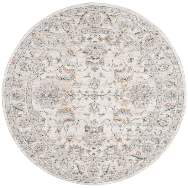 SAFAVIEH Avalon 7 ft. x 7 ft. Ivory/Blue Gold Ornate Distressed Border ...