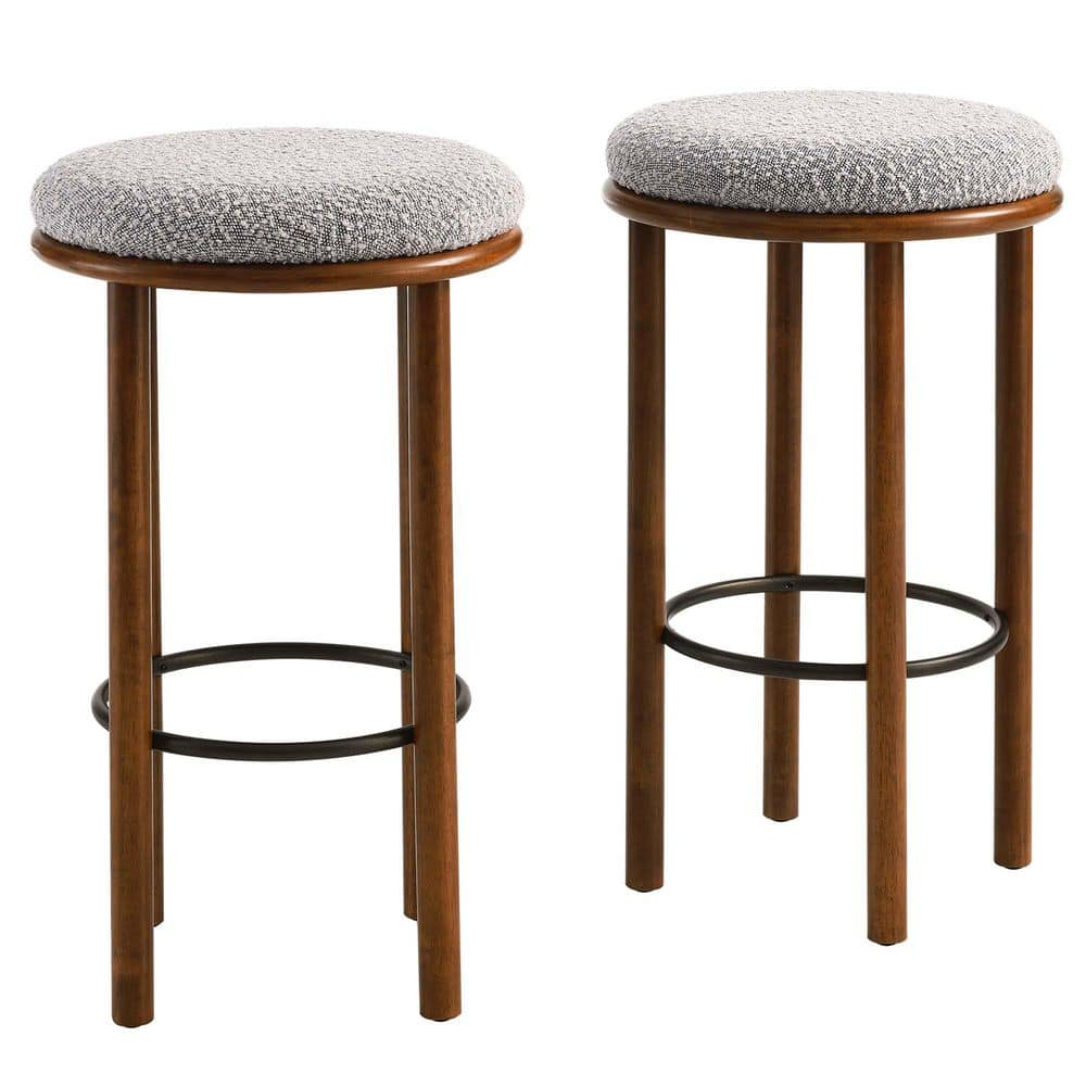 MODWAY Fable 29.9 in Walnut Taupe Backless Wood Bar Stool with ...
