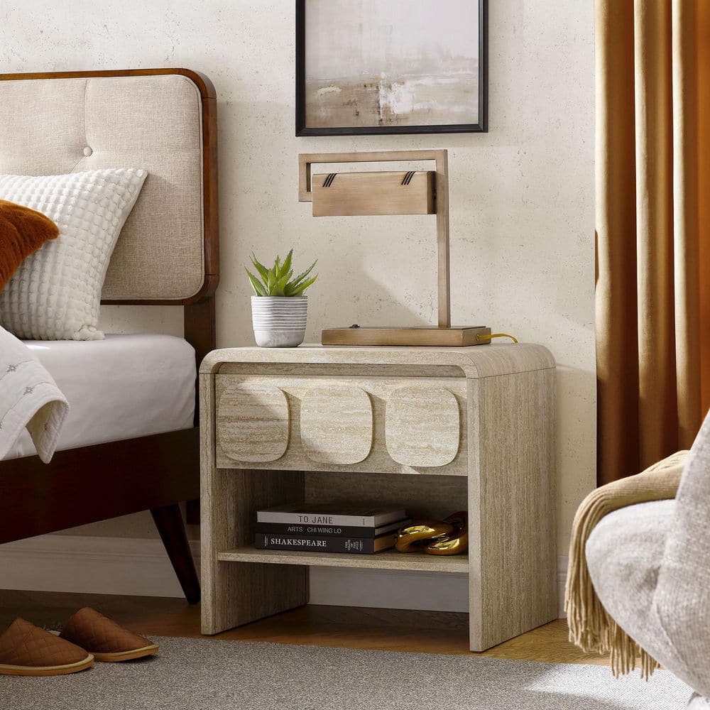 MODWAY Toscana 1-Drawer Nightstand in Travertine Modern Side or End ...