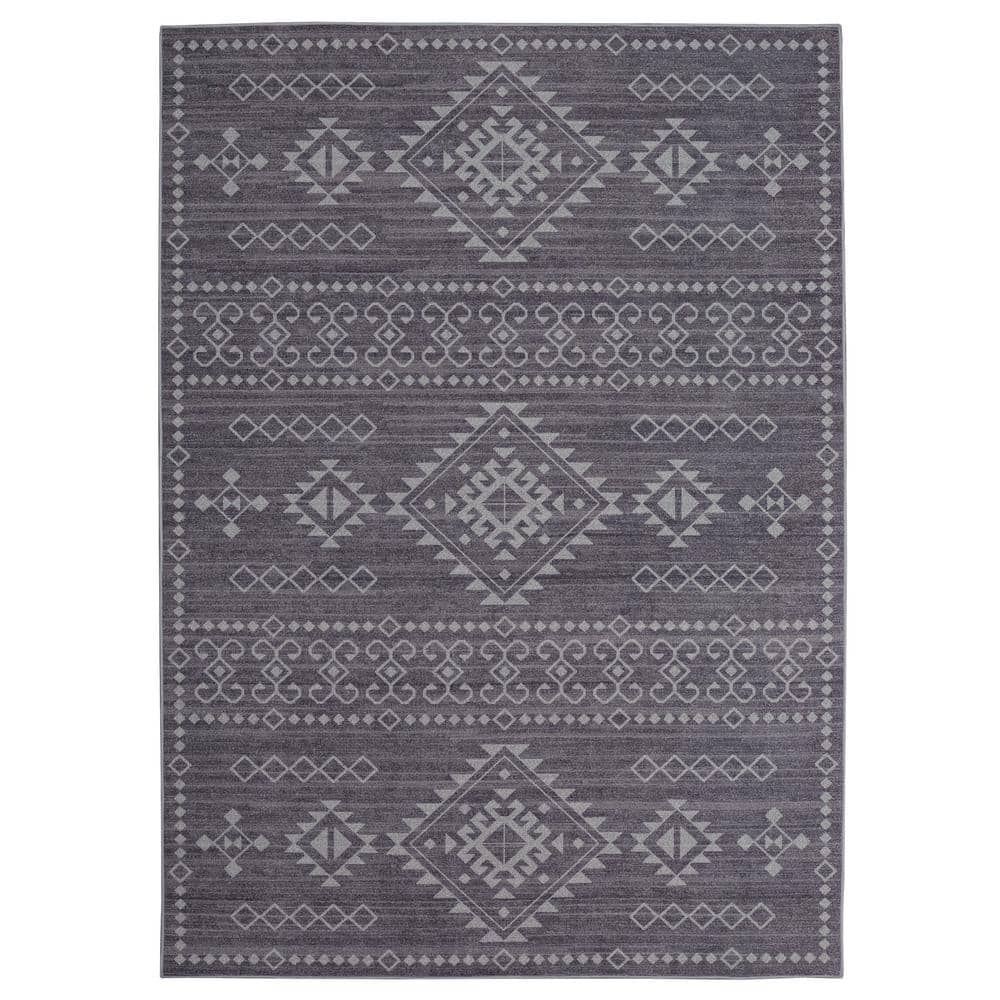 Linon Home Decor Park Iris Gray and Ivory 8x10 ft. Traditional Woven ...