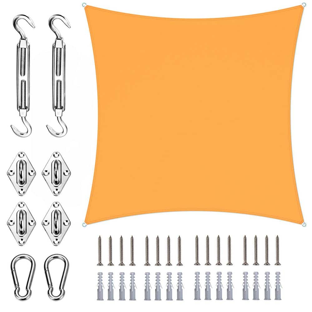 ROYAL SHADE 14 ft. x 14 ft. Sqaure Waterproof Shade Sail with Hardware Kit-Yellow RSK-TADS14-8 ...