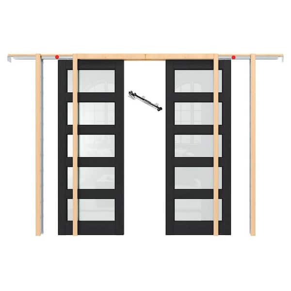 Reviews for TENONER 60 in. x 80 in. 5 Lite Frosted Tempered Glass Black ...