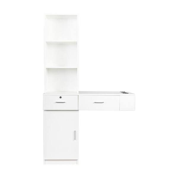 Tidoin Modern White Simple Salon Hair Desk with Multi-Layer Storage and ...