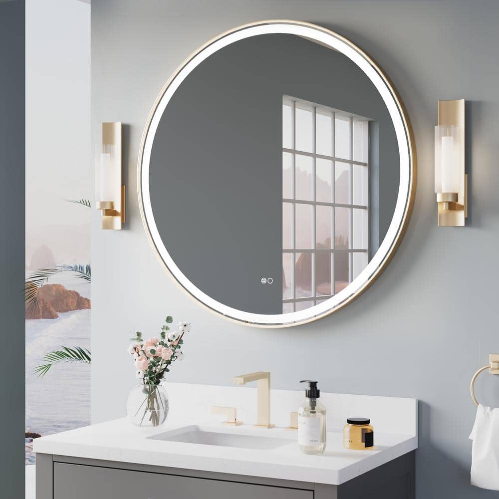 ANGELES HOME 36 in. W x 36 in. H Aluminum Round Framed Anti-Fog Wall ...