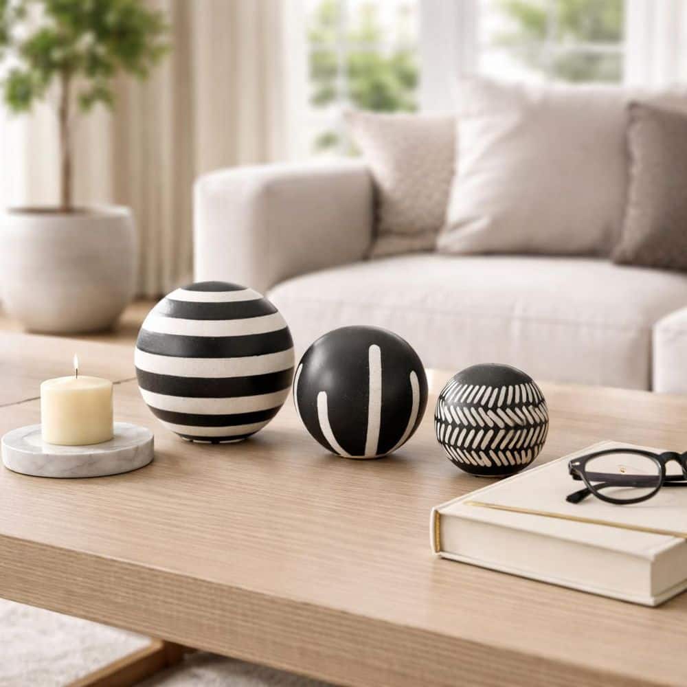 Liv & Skye Black/Ivory 6 in. 6 in. Stoneware Round Tribal Decorative ...