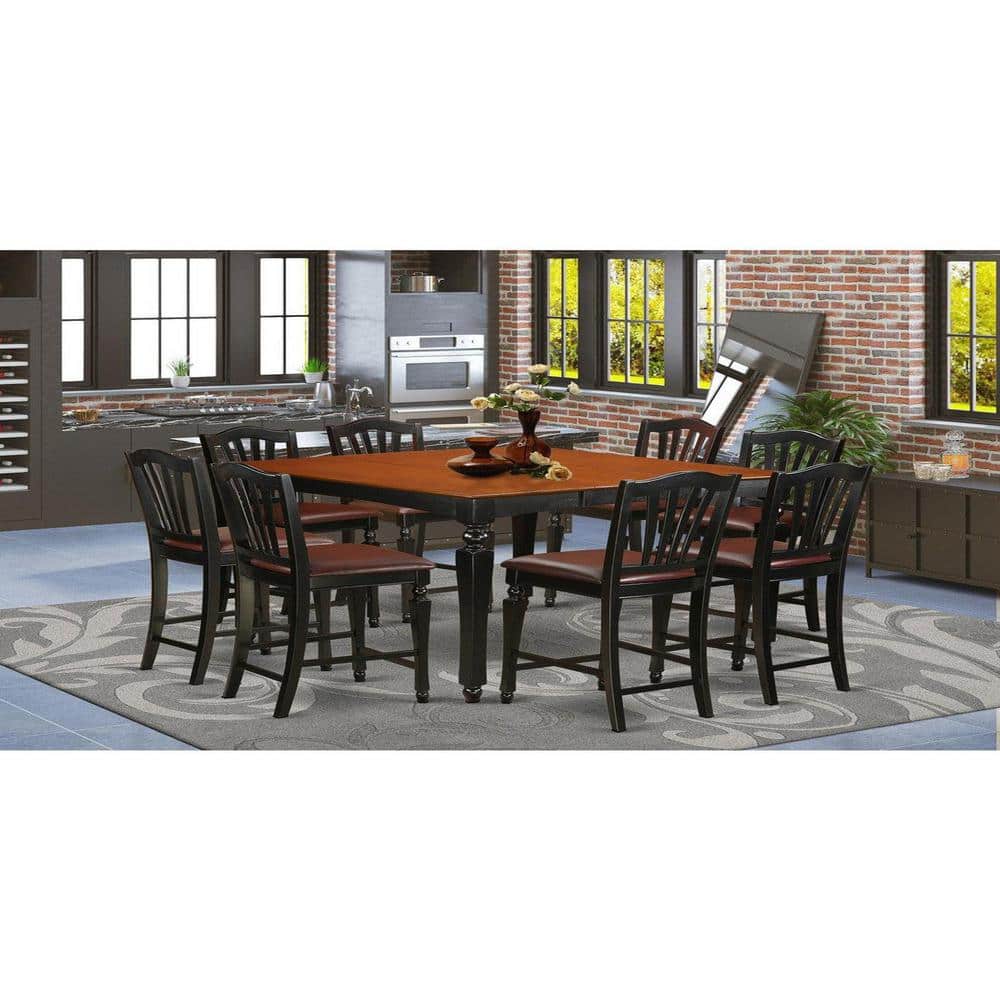 East West Furniture 9-Piece Square Black Finish Solid Wood Top Dining ...