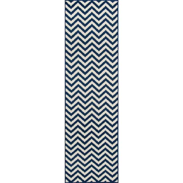 Momeni Baja Chevron Navy 2 ft. 3 in. x 7 ft. 6 in. Indoor/Outdoor ...