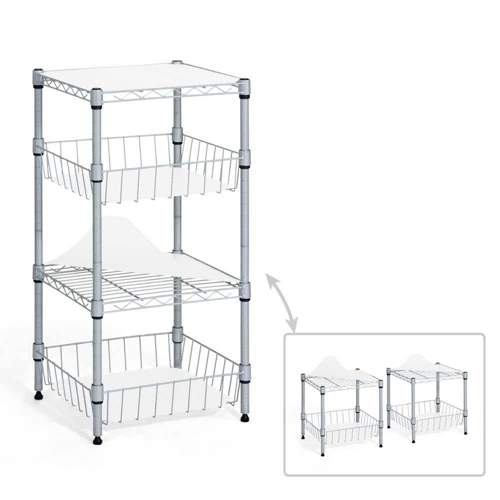 CAPHAUS Silver 2 To 4-Tier Steel Stackable Garage Storage Shelving Unit ...