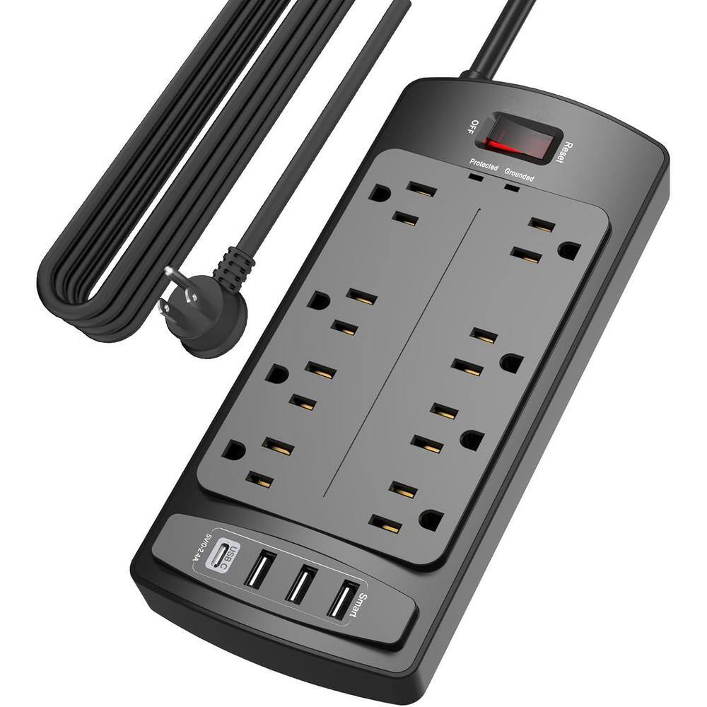 Yichuhaoxi 15 ft. Cord Flat Plug 8-Outlets Surge Protector Power Strip ...