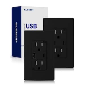 ELEGRP 65-Watt Dual USB C Outlet for Laptop Power Delivery 15 Amp Wall ...