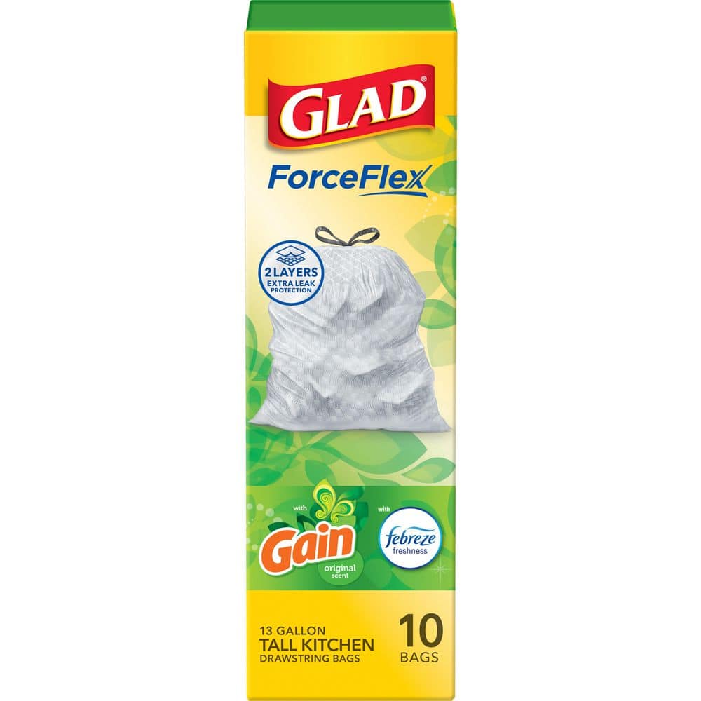 Glad 13 Gal. ForceFlex Tall Kitchen Drawstring Gain Original with ...