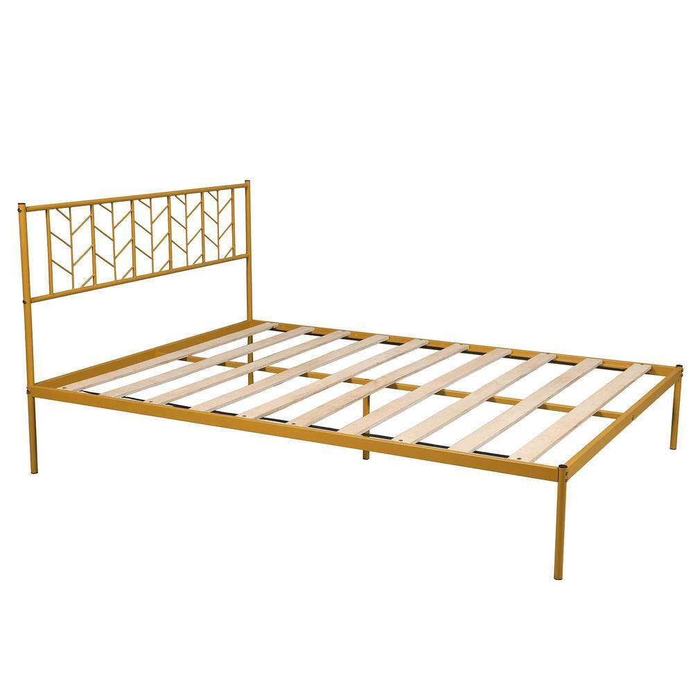 JASMODER 60.43 in. W Gold Vintage Look Queen Metal Bed Frame W42721070 ...