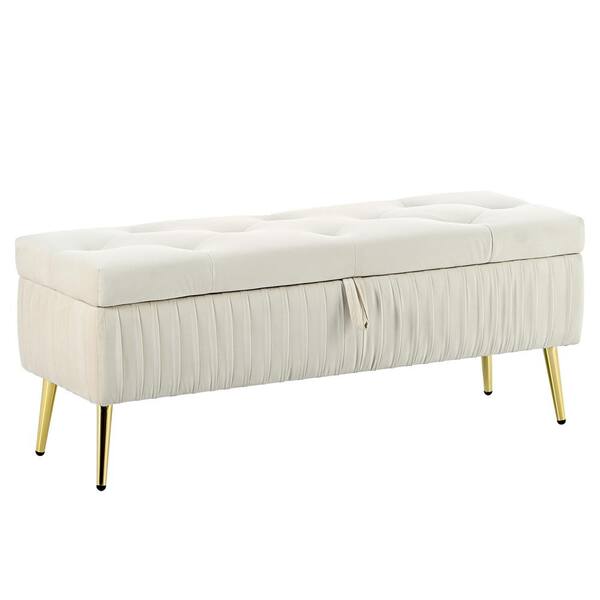 Polibi 44 50 In Beige Button Tufted Upholstered Storage Ottoman With