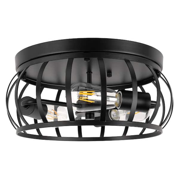 Emeritpro 12.6 in. Modern 3-Light Matte Black Flush Mount Ceiling Light ...