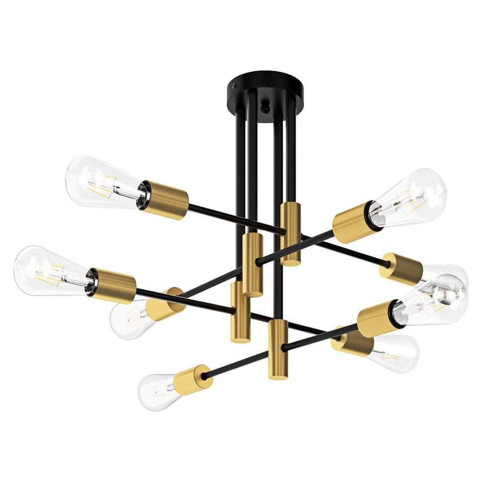 aiwen 40.5in. 8-Light Black Sputnik Modern Linear Semi-Flush Mount DYJ ...
