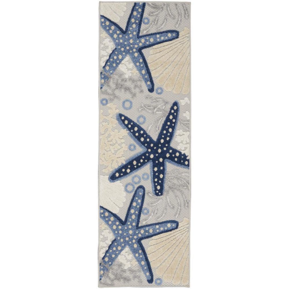 HomeRoots Blue, Gray 2 X 6 ft. Woven Polypropylene Indoor/Outdoor Area ...