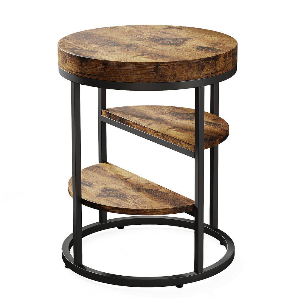 BYBLIGHT Kerlin 19.68 in. Brown Round Wood End Table with 3 Storage ...