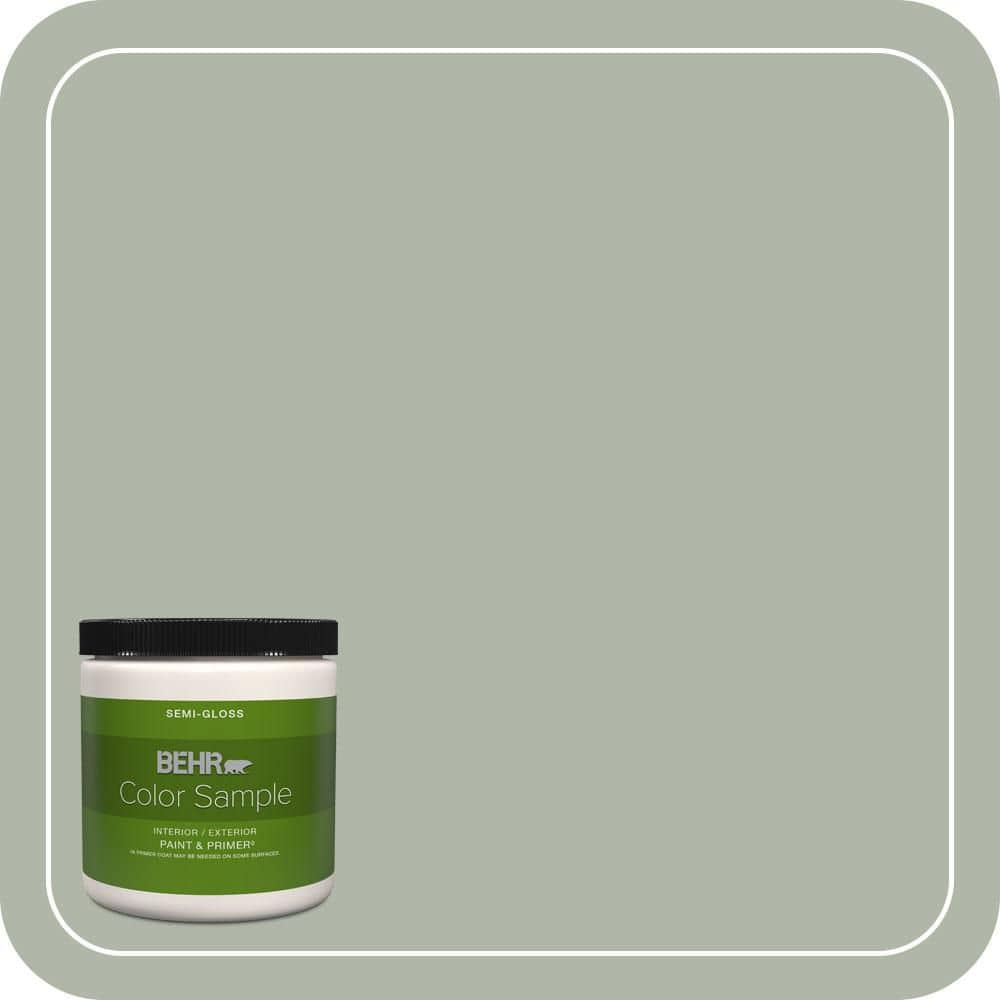 BEHR PREMIUM PLUS 8 oz. #ICC-56 Green Tea Semi-Gloss Interior/Exterior ...
