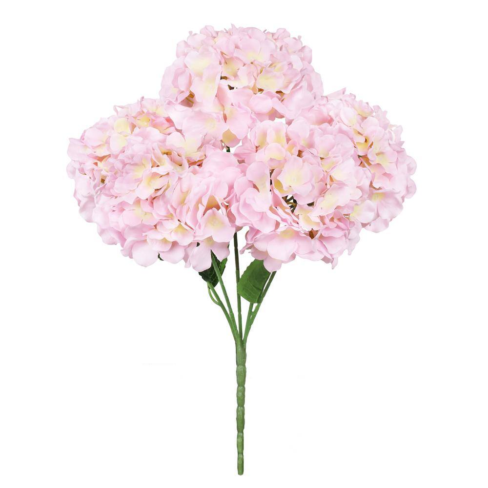 LIVING LUXURY 19 in. Deluxe Pink Artificial Hydrangea Flower Stem Bush ...
