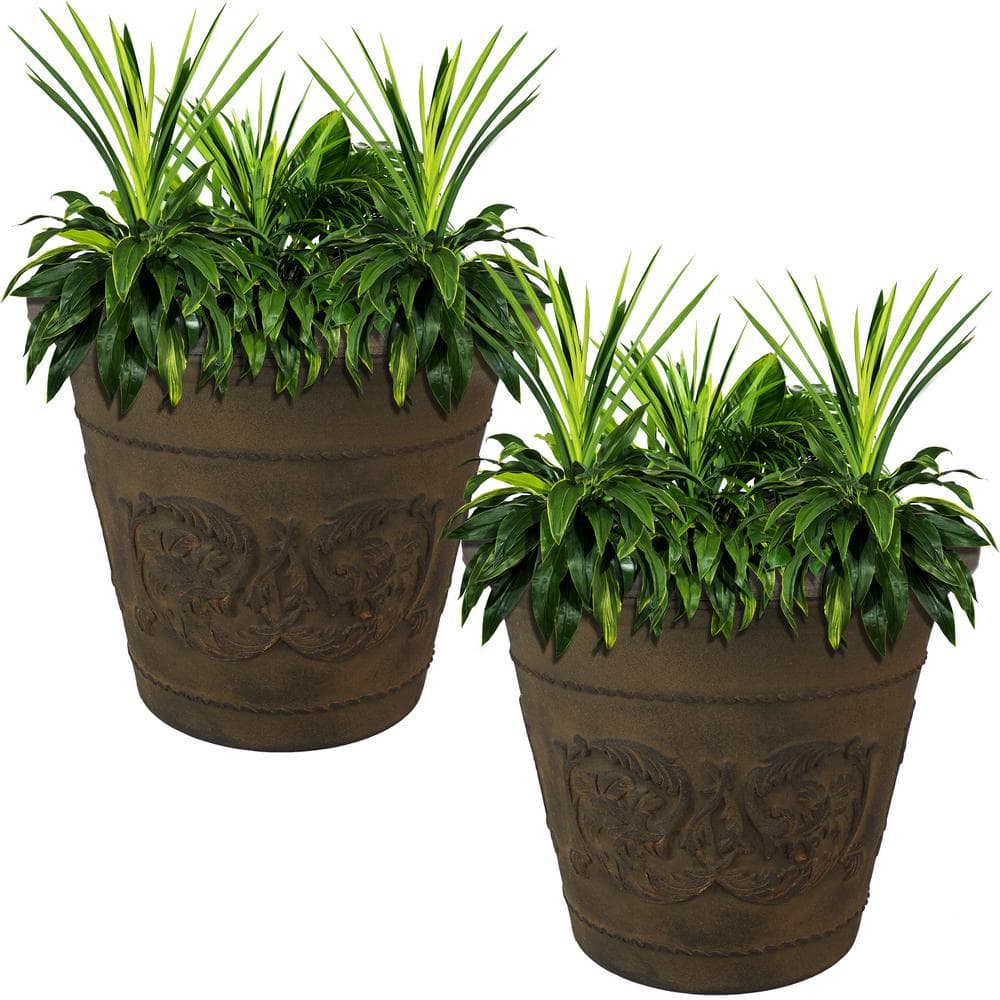 Sunnydaze Arabella 20 in. Sable Poly Outdoor Flower Pot Planter (2-Pack ...