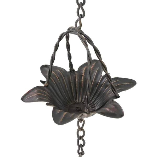 Phewnyzo Lily Flower Style 6.5 ft. Bronze Metal Rain Chain for Gutters ...
