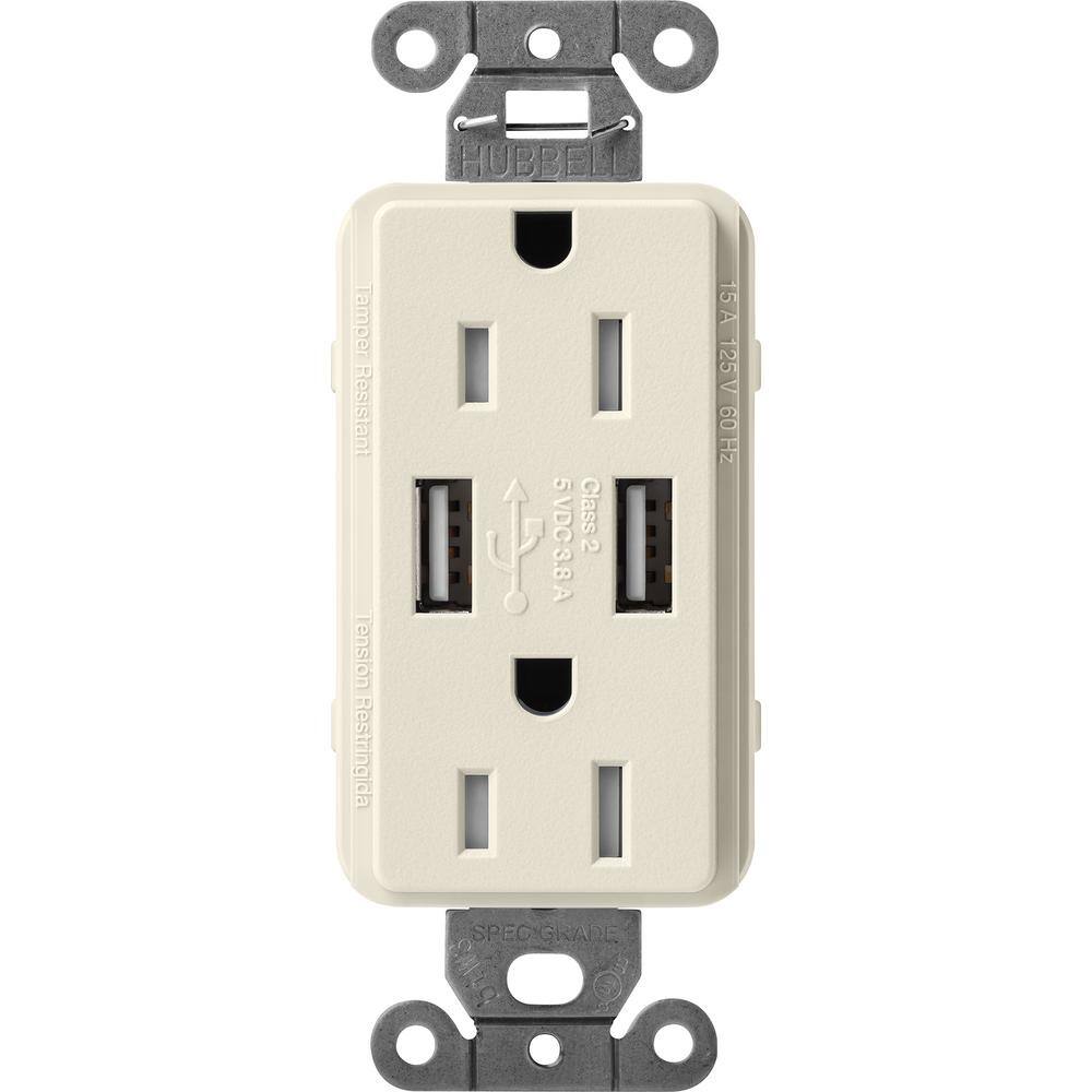 Lutron Claro 15 Amp USB Duplex Outlet, Pumice (SCR-15-UBTR-PM) SCR-15 ...