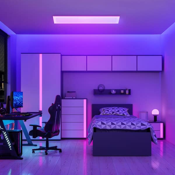 Commercial Electric 1-Pack 1 ft. x 4 ft. Smart Color Selectable RGBW ...
