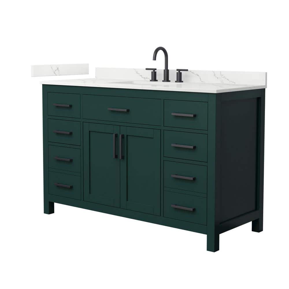 Wyndham Collection Beckett 54 in. Single Freestanding Green Bath Vanity with Giotto Quartz Top ...