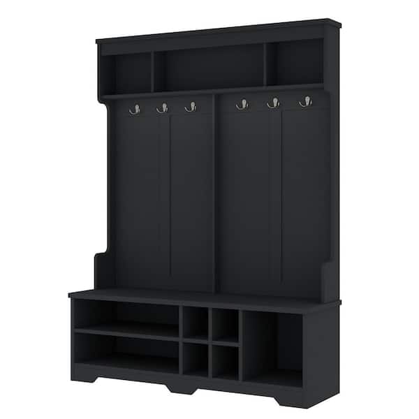 51.9 in. W x 15.70 in. D x 77.3 in. H Black Wood Hall Tree with ...