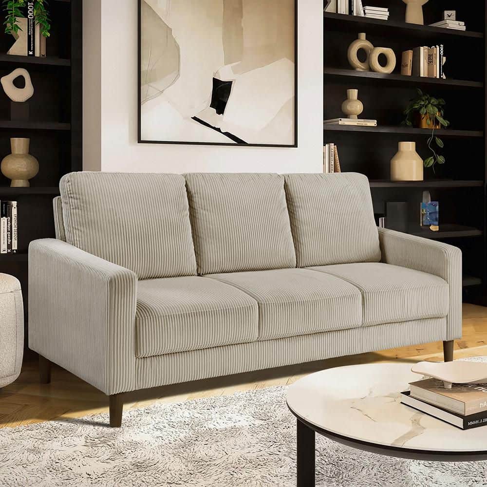 Lazzara Mackay 76.5 in. W Straight Arm Corduroy Fabric Rectangle Sofa ...