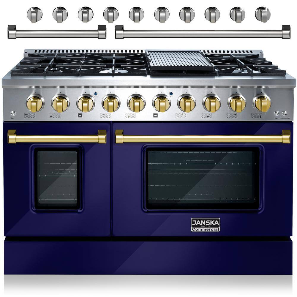 JANSKA Professional Series 48 in. 6.7 cu. ft. 8-Burners Double Oven Gas ...