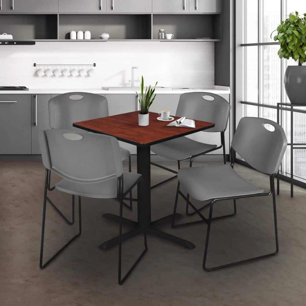 Regency Cain 30 in. Cherry Square X-Base Breakroom Table Desk and 4 ...