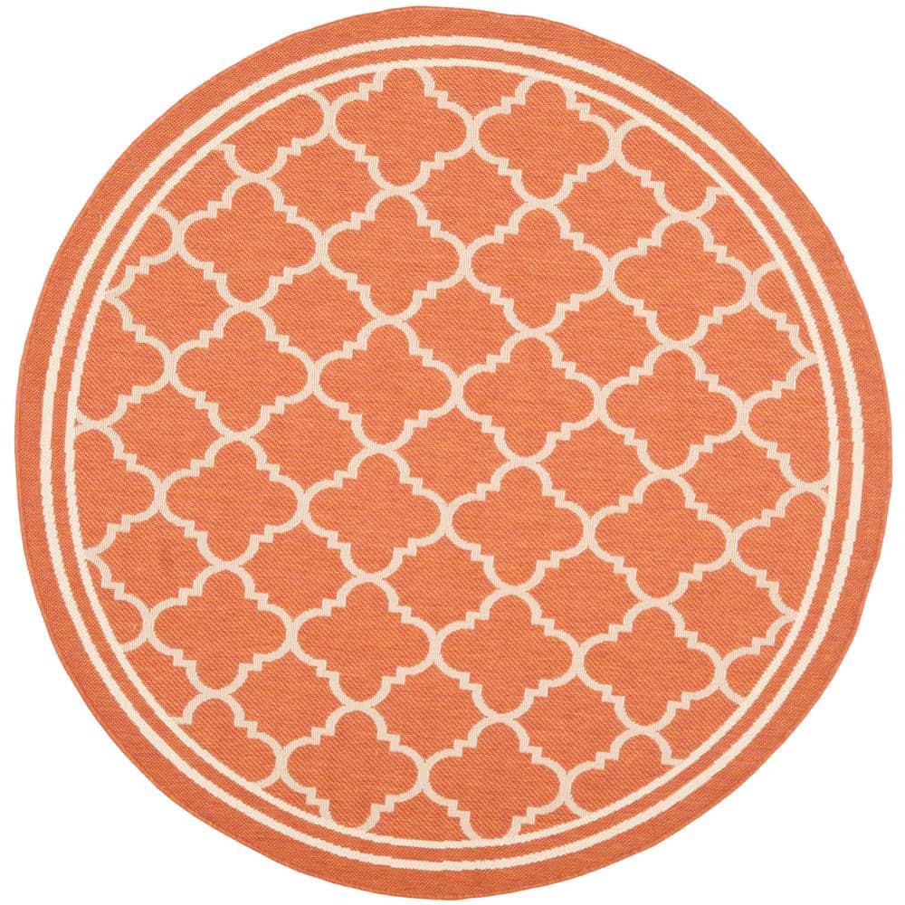 SAFAVIEH Courtyard Terracotta/Bone 8 ft. x 8 ft. Round Geometric Indoor ...