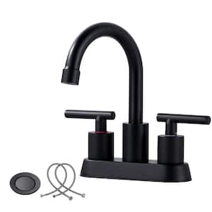 IVIGA 4 in. Centerset Double Handle Stainless Steel Bathroom Faucet with Drain Kit and 2 Water ...