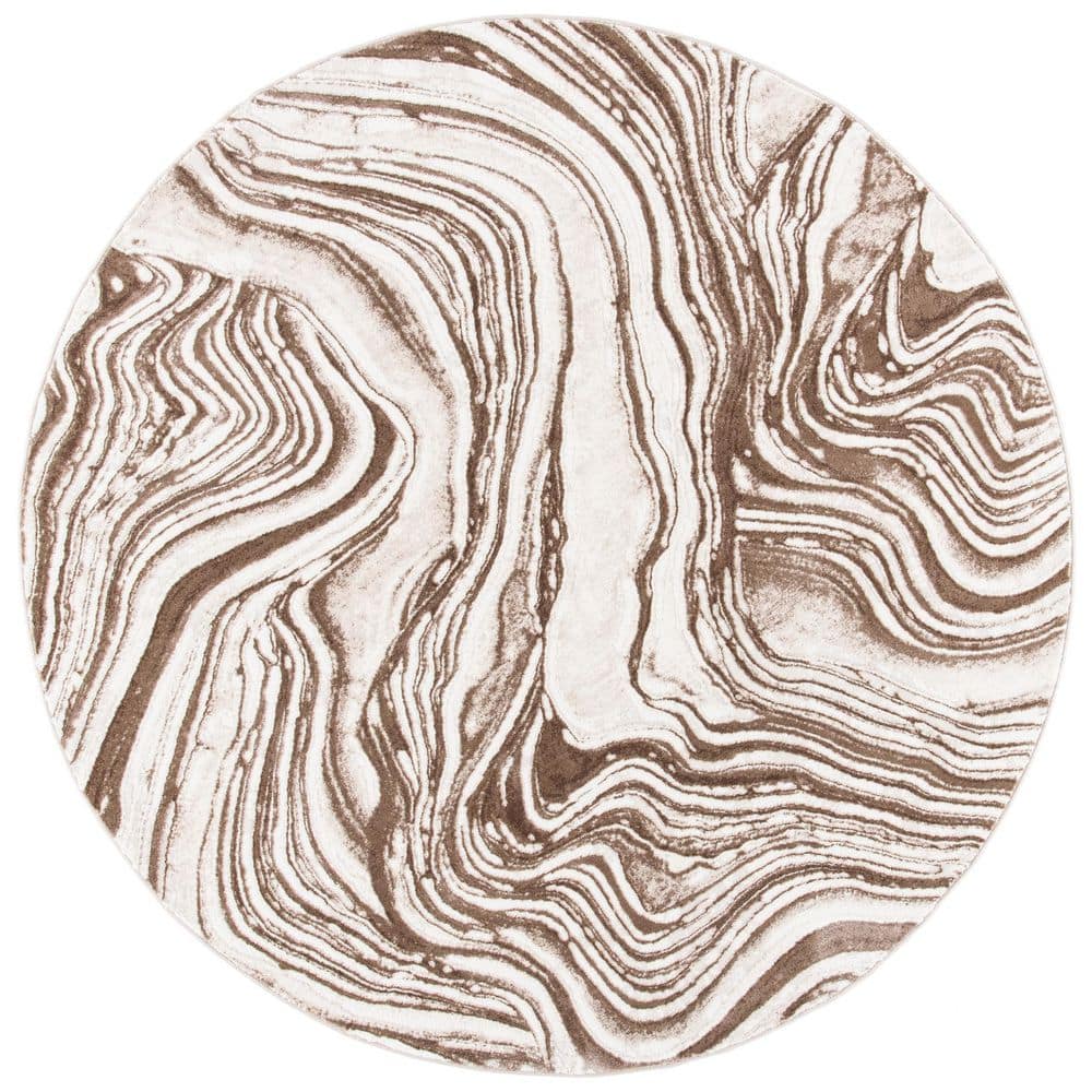 SAFAVIEH Meadow 7 ft. x 7 ft. Beige/Brown Marble Swirl Round Area Rug ...