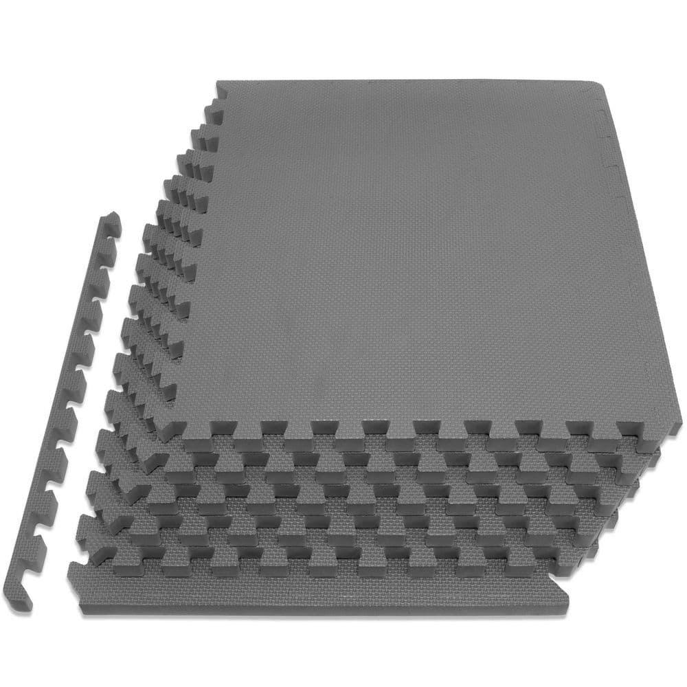 Gray 24 in. W x 24 in. L x 0.75 in. T EVA Interlocking Foam Gym ...