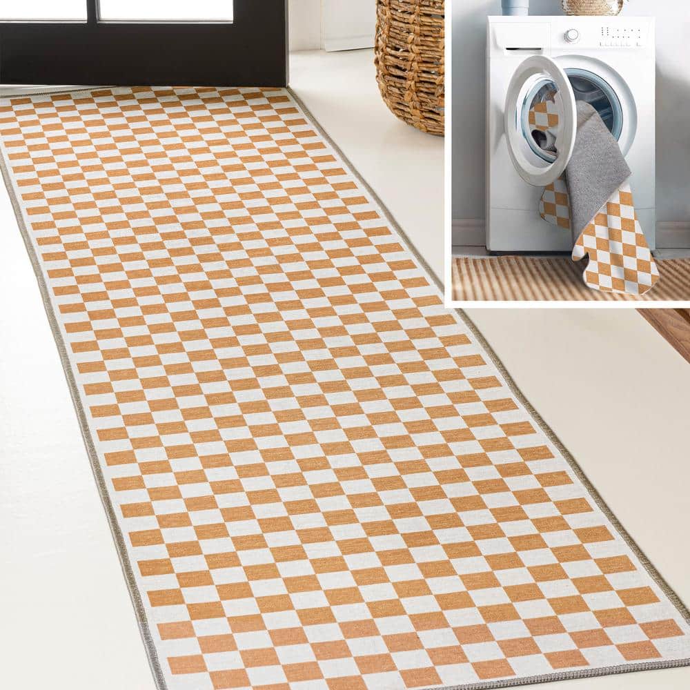 JONATHAN Y Ainsley Gold/Cream 2 ft. x 8 ft. Modern Cottage Checkerboard ...