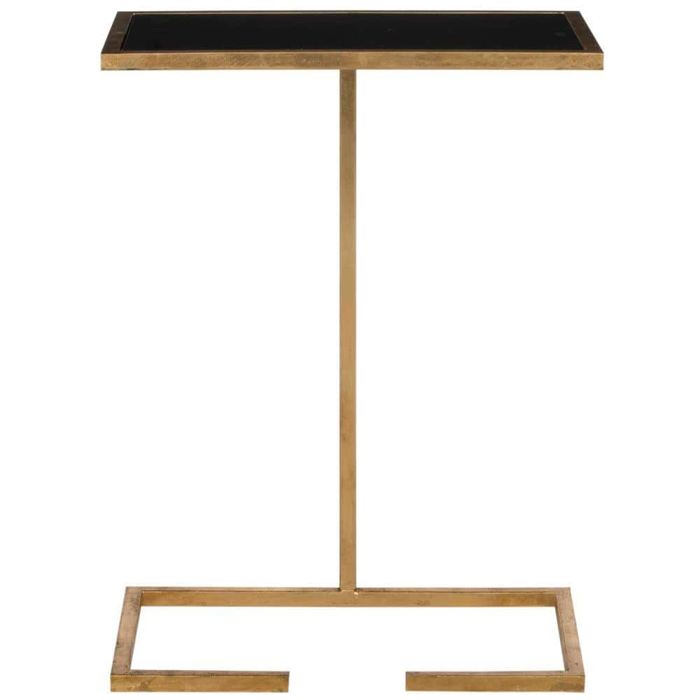 SAFAVIEH Neil Gold and Black Glass Top End Table FOX2528B - The Home Depot